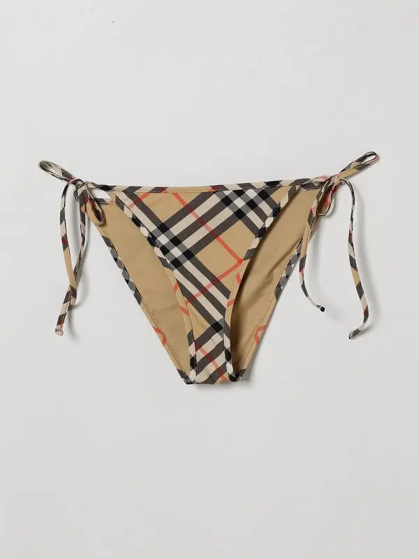 Burberry Checked String Bikini Bottom - Brown