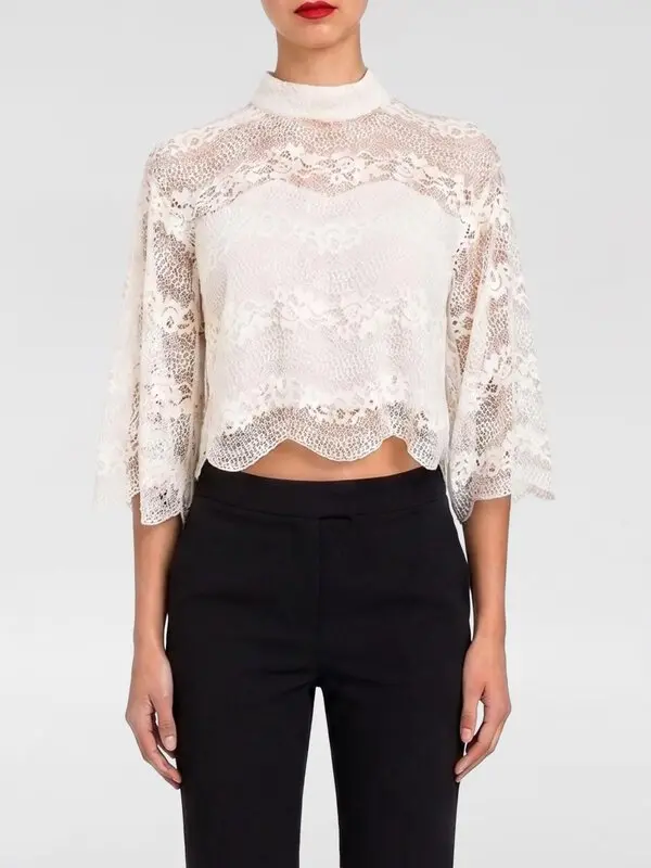 TWINSET Lace Cropped Top - Pearl