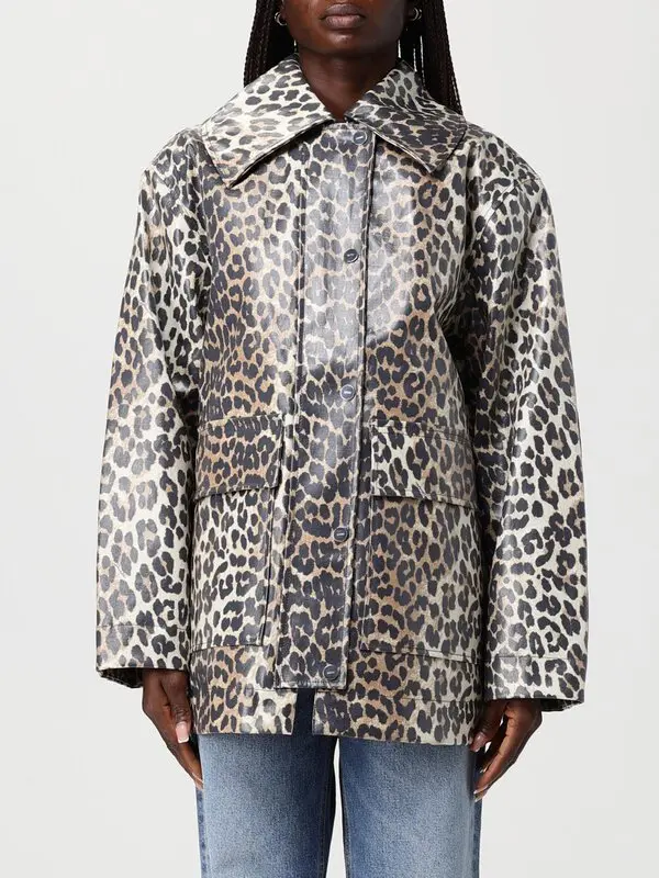 GANNI Animal Print Waxed Cotton Canvas Jacket - Milk