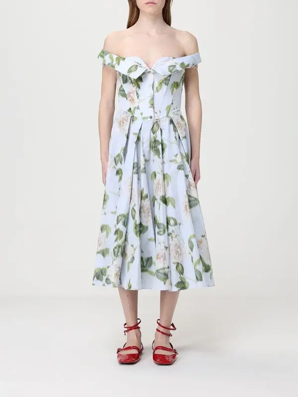 Antonio Marras Floral Print Off-the-shoulder Midi Dress - Gnawed Blue