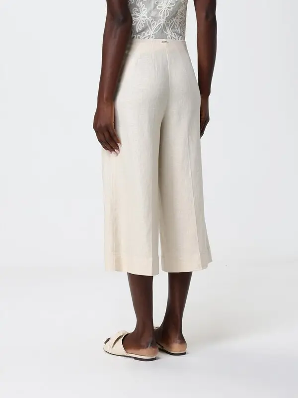 TWINSET Linen Cropped Trousers With Lace Inserts - Pearl