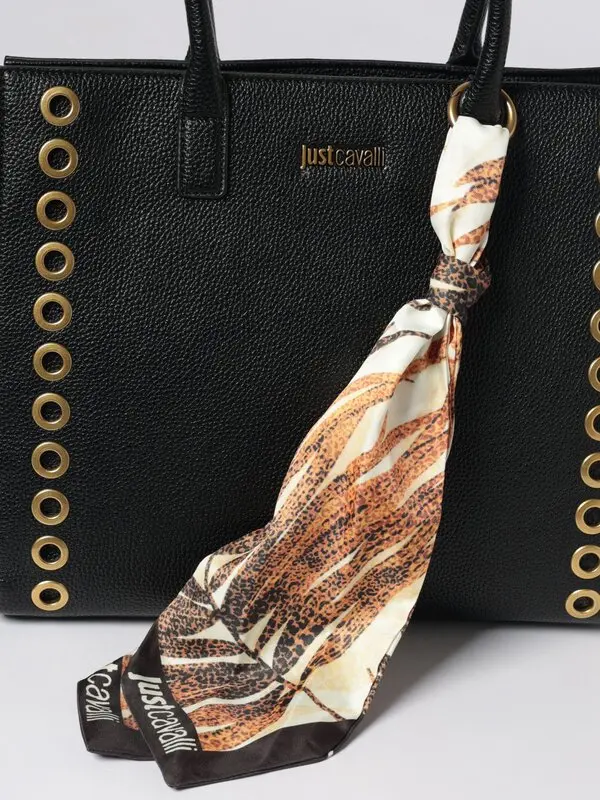 Just Cavalli Leather Tote Bag With Scarf Detail