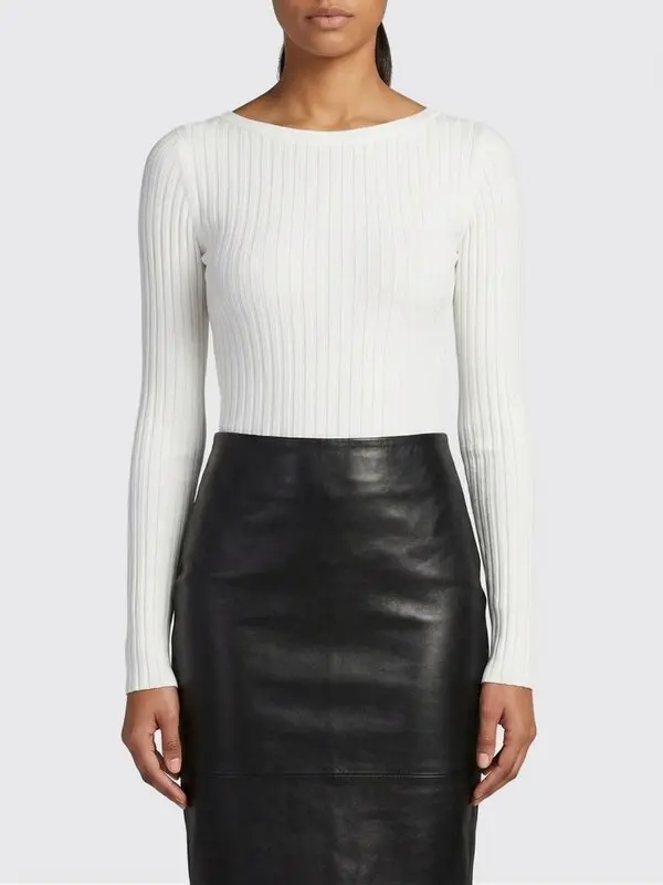Elisabetta Franchi Ribbed Viscose Knit Bodysuit With Boat Neck