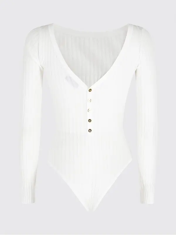 Elisabetta Franchi Ribbed Viscose Knit Bodysuit With Boat Neck
