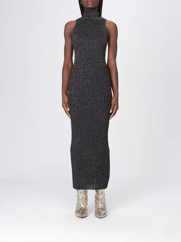 Moschino Ribbed High Neck Metallic Maxi Dress