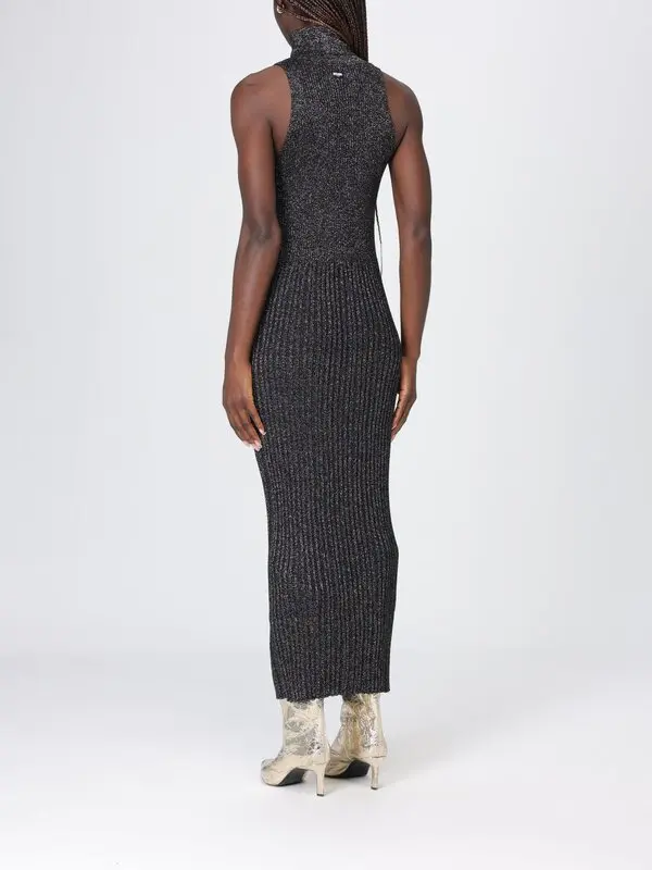 Moschino Ribbed High Neck Metallic Maxi Dress