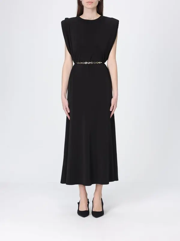 Pinko Midi Dress With Chain Belt And Tie Detail