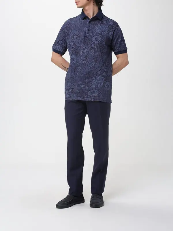 Etro Paisley Cotton Polo Shirt - Blue