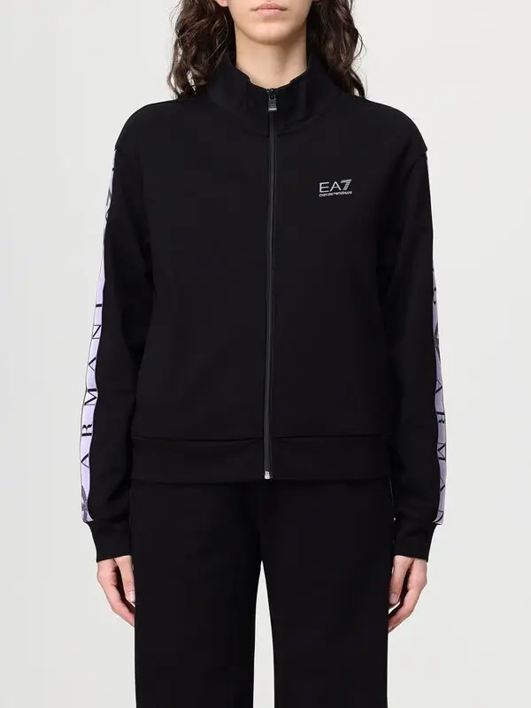 EA7 Zip Up Sweatshirt With Logo Detailing - Black