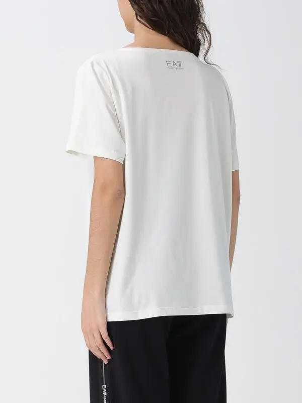 EA7 Cotton T-shirt With Rhinestone Logo - White