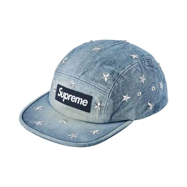 Supreme Stars Studded Denim Camp Cap - Blue