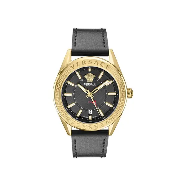 Versace V Code Gmt Leather Watch - Gold
