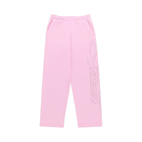 SP5DER Rhinestone Script Wide-leg Sweatpants - Pink