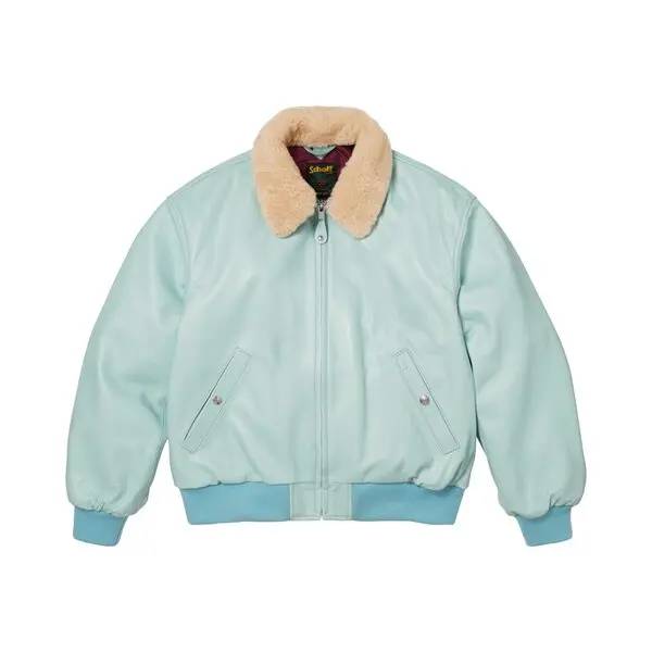 Supreme X Schott Shearling Collar Bomber Jacket - Blue