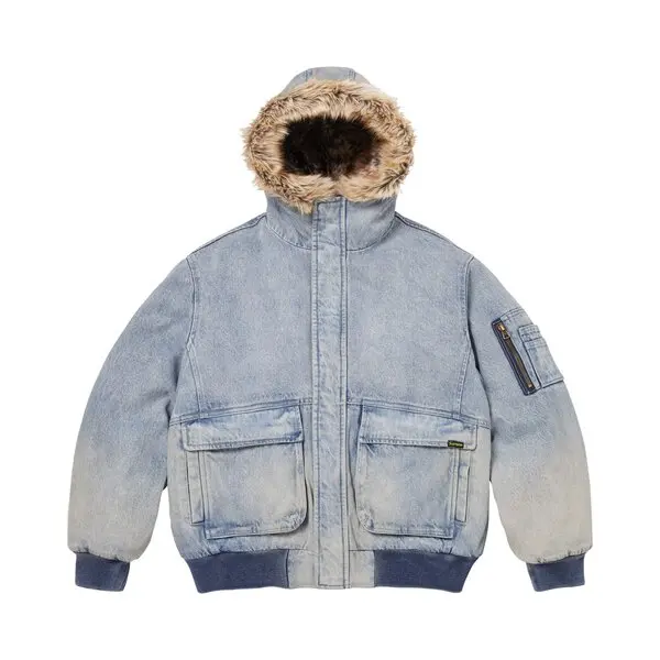 Supreme Reversible Faux Fur Hooded Work Jacket 'denim