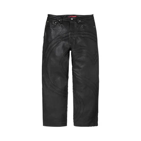 Supreme S Logo Leather Baggy 5-Pocket Jean - Black | Editorialist