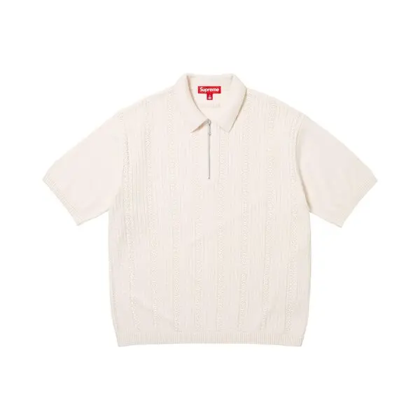 Supreme Beaded Zip Polo Sweater - Cream