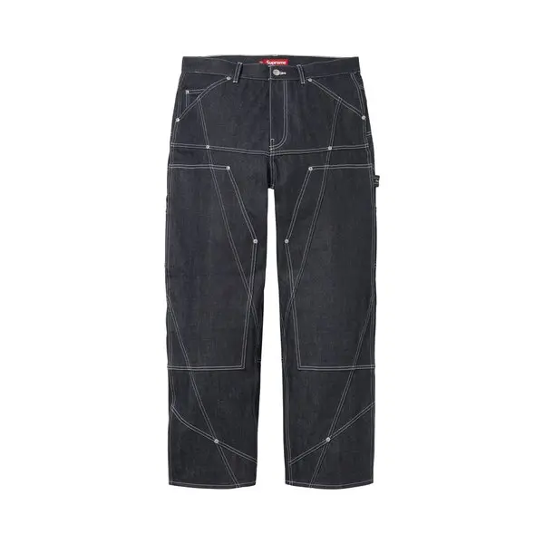 Supreme Contrast Stitch Double Knee Painter Jean - Black
