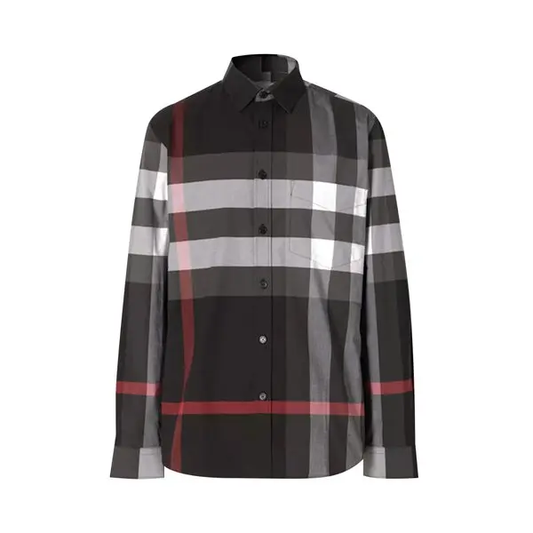 Burberry Check Stretch Cotton Poplin Shirt - Black