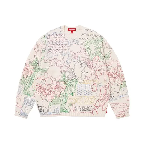 Supreme Collage Embroidered Sweater - White