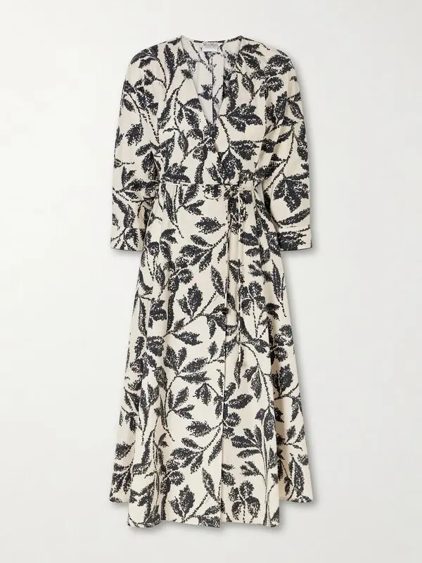 Max Mara Floral-print Cotton-poplin Wrap Midi Dress - Neutrals