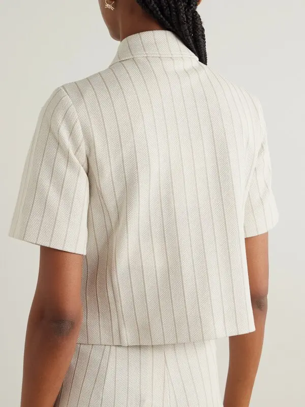 Max Mara Cropped Striped Cotton-piqué Jacket - White