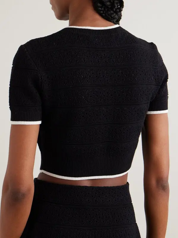 SELF-PORTRAIT Cropped Metallic Pointelle-knit Top