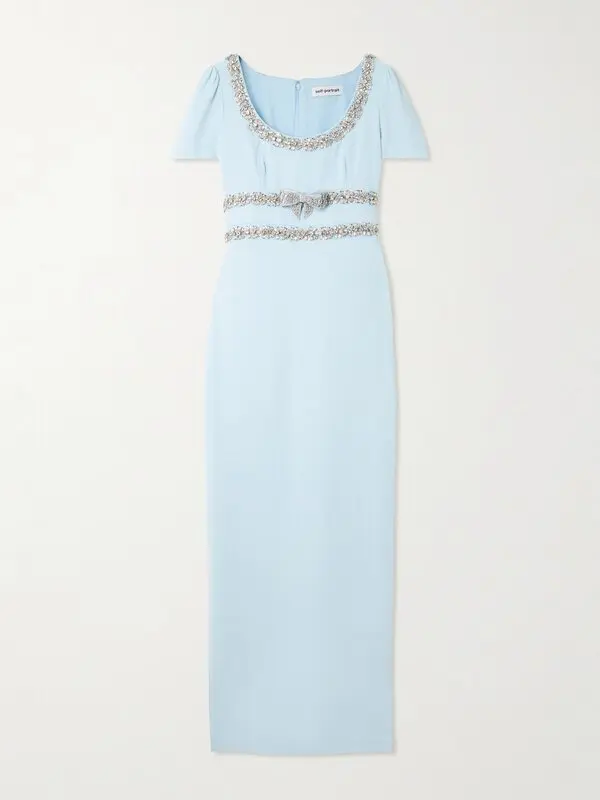SELF-PORTRAIT Bow-detailed Crystal-embellished Crepe Maxi Dress