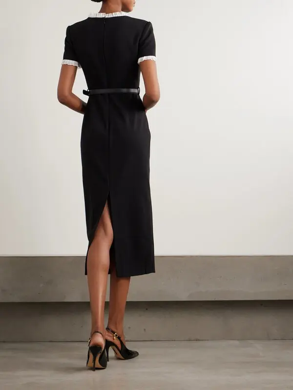 Self-Portrait Belted Ruffled Lace-Trimmed Crepe Midi Dress In Black |  Editorialist