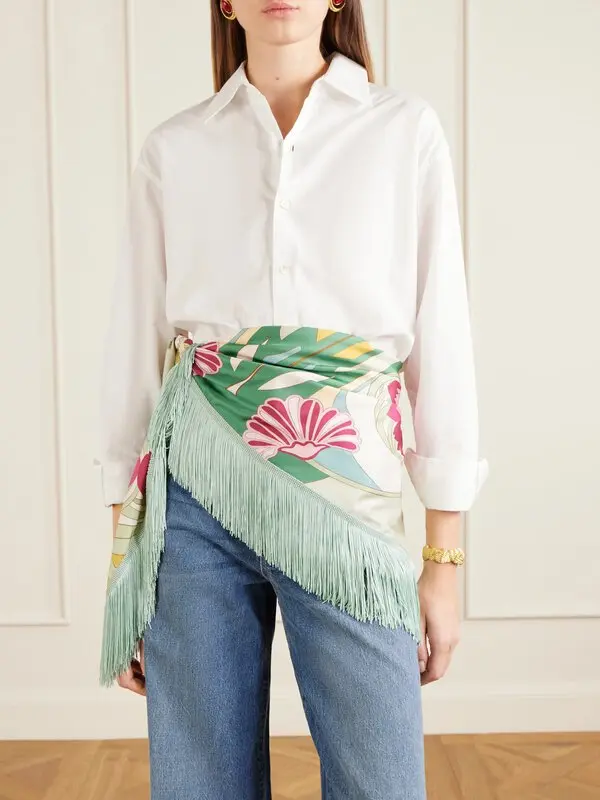 La DoubleJ Fringed Printed Silk-twill Scarf