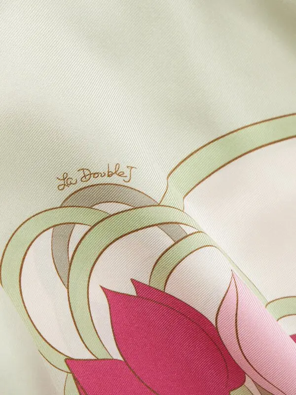 La DoubleJ Fringed Printed Silk-twill Scarf