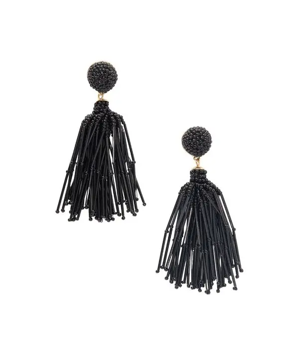 Carolina Herrera Tasseled Beaded Gold-tone Earrings - Black