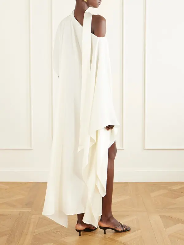 TALLER MARMO Trebbia Scarf-detailed One-shoulder Crepe-cady Kaftan - Neutrals
