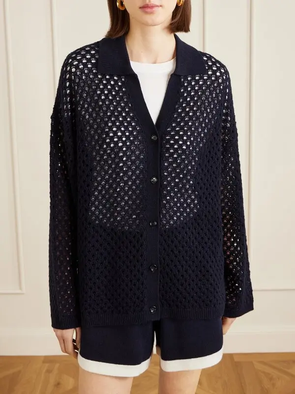 ALLUDE Open-knit Wool And Cashmere-blend Overshirt - Black