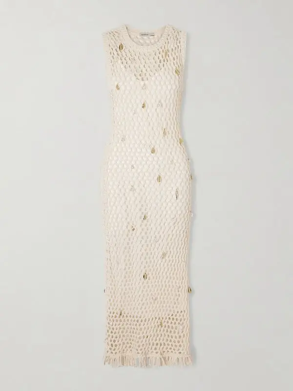 Simkhai Coralia Embellished Open-knit Midi Dress - Neutrals
