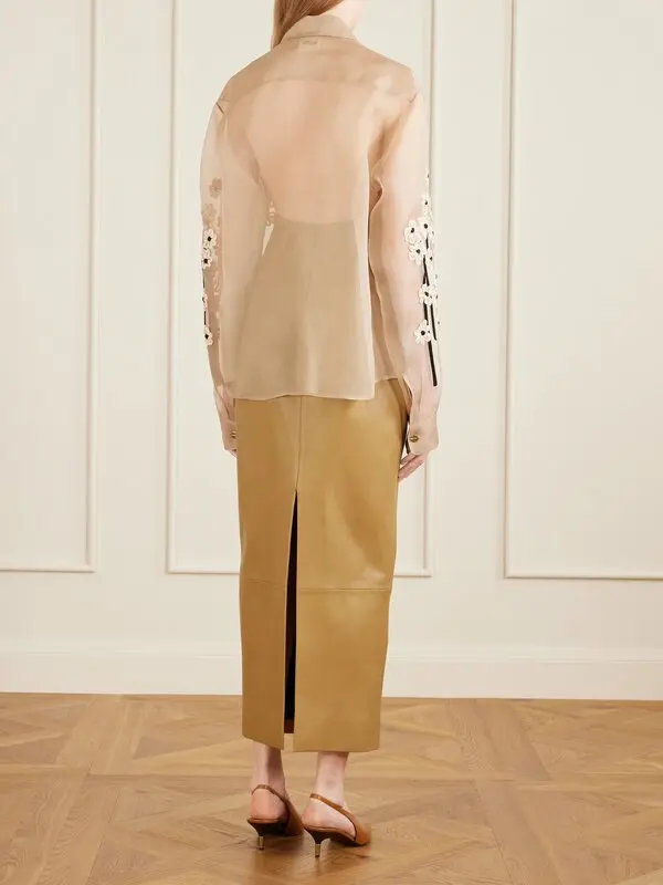 Khaite Appliquéd Embroidered Silk-organza Shirt - Neutrals