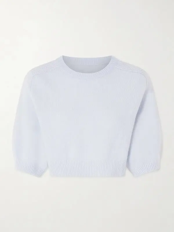 Khaite Lorelai Cropped Wool And Cashmere-blend Sweater - Blue