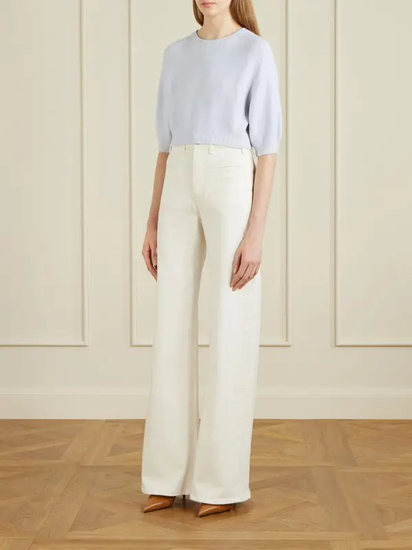 Khaite Lorelai Cropped Wool And Cashmere-blend Sweater - Blue