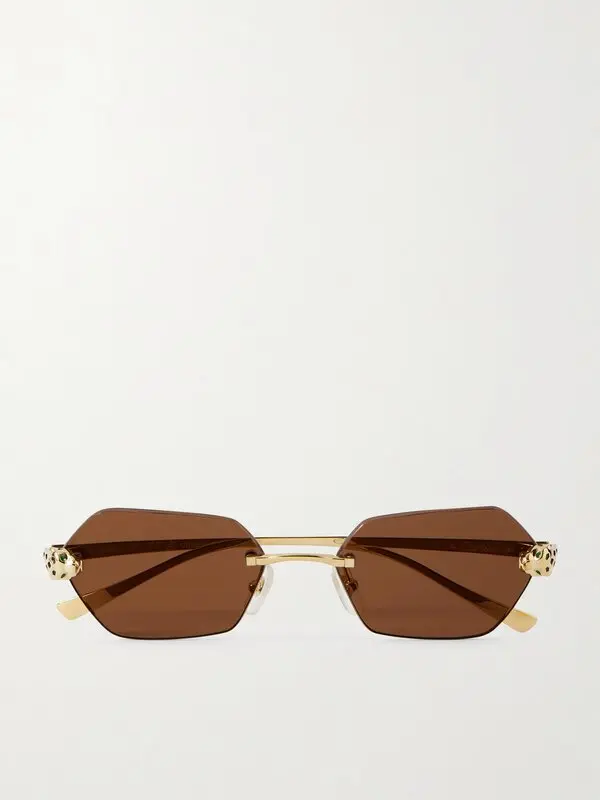 CARTIER Panthère De Rimless Hexagon-frame Sunglasses - Gold
