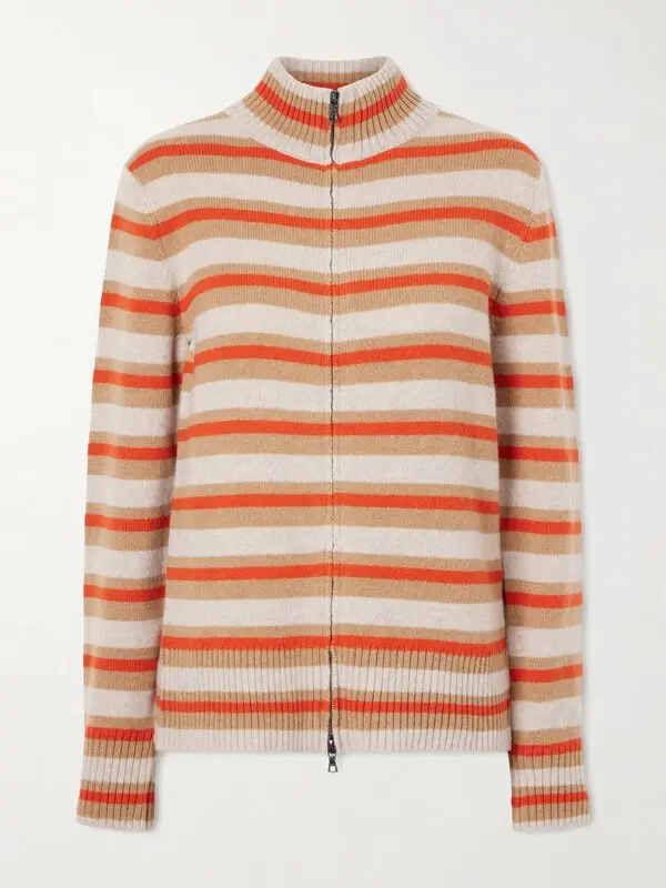 THE ELDER STATESMAN Hallie Striped Cashmere Cardigan - Orange