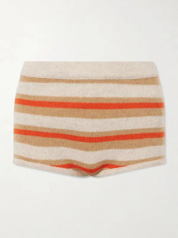 THE ELDER STATESMAN Hallie Striped Cashmere Shorts - Orange