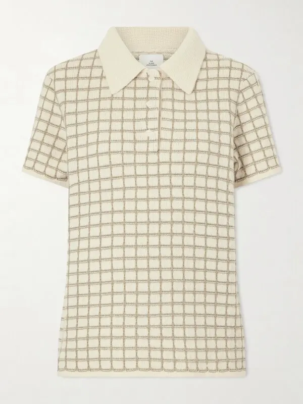 THE ELDER STATESMAN Ida Checked Cashmere Polo Sweater