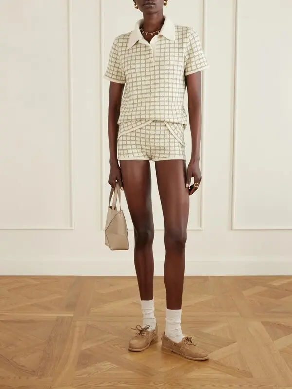 THE ELDER STATESMAN Ida Checked Cashmere Polo Sweater