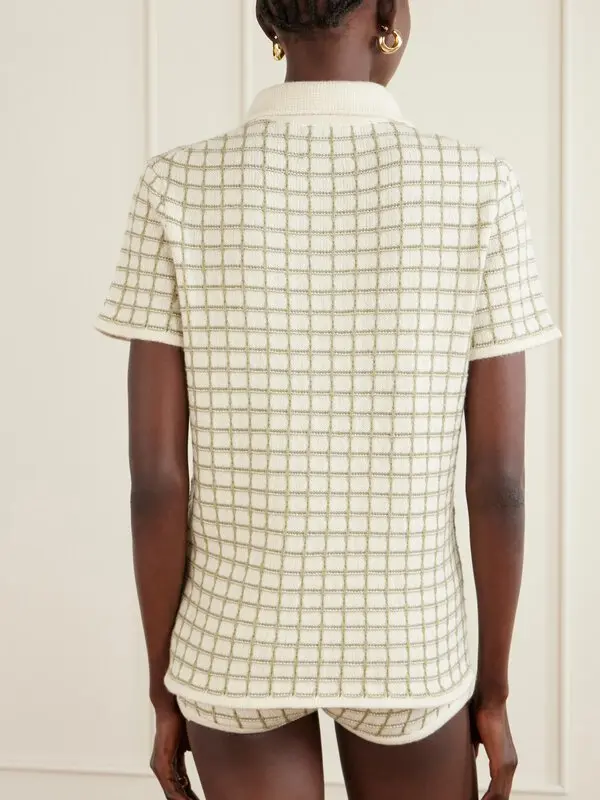 THE ELDER STATESMAN Ida Checked Cashmere Polo Sweater