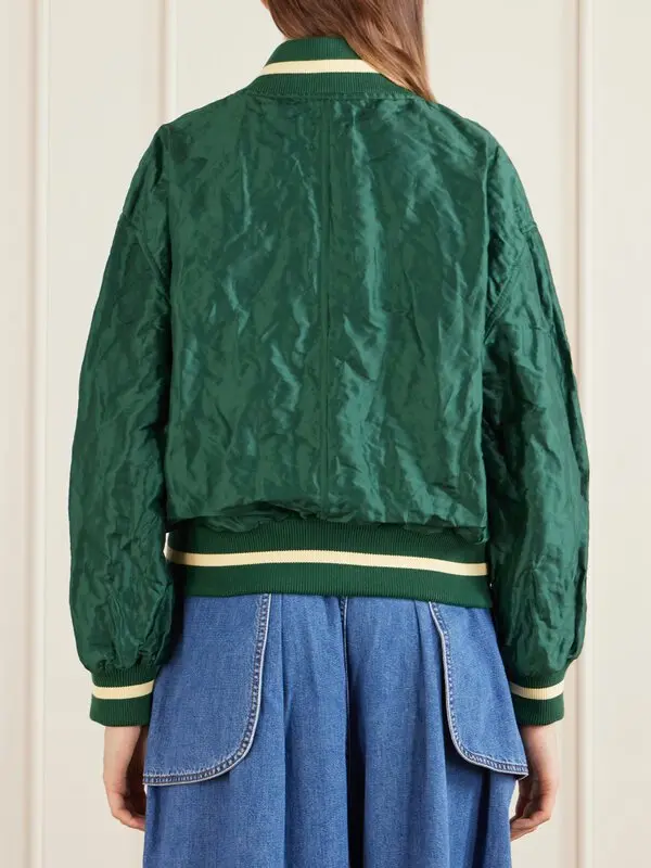 Loewe Anagram Crinkled Satin-twill Bomber Jacket - Green