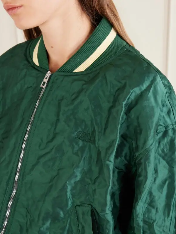 Loewe Anagram Crinkled Satin-twill Bomber Jacket - Green