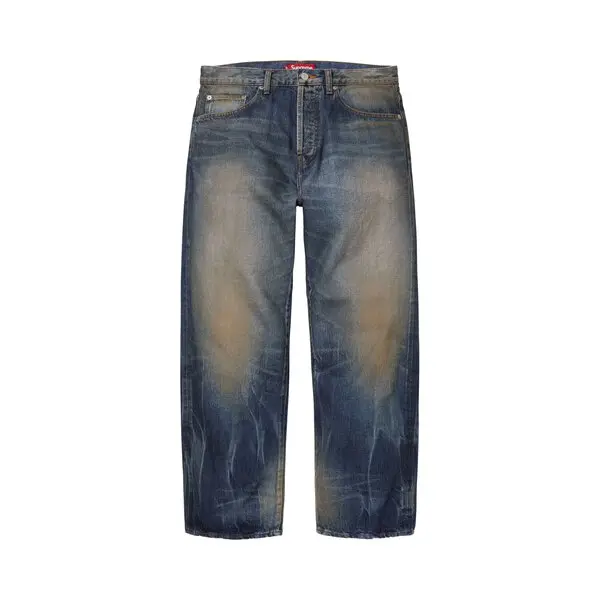 Supreme Distressed Loose Fit Selvedge Jean 'washed Indigo - Blue
