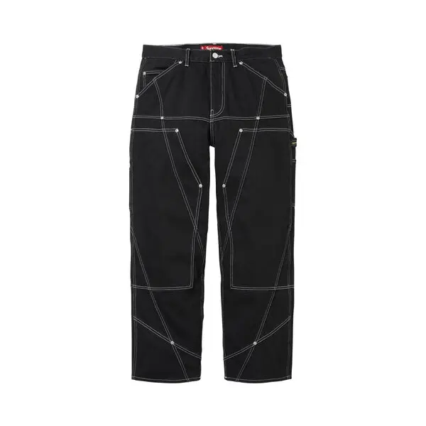 Supreme Contrast Stitch Double Knee Painter Jean - Black