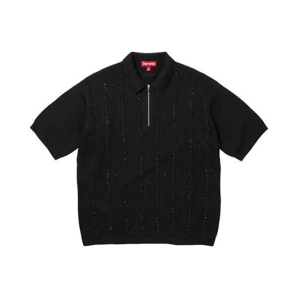 Supreme Beaded Zip Polo Sweater - Black