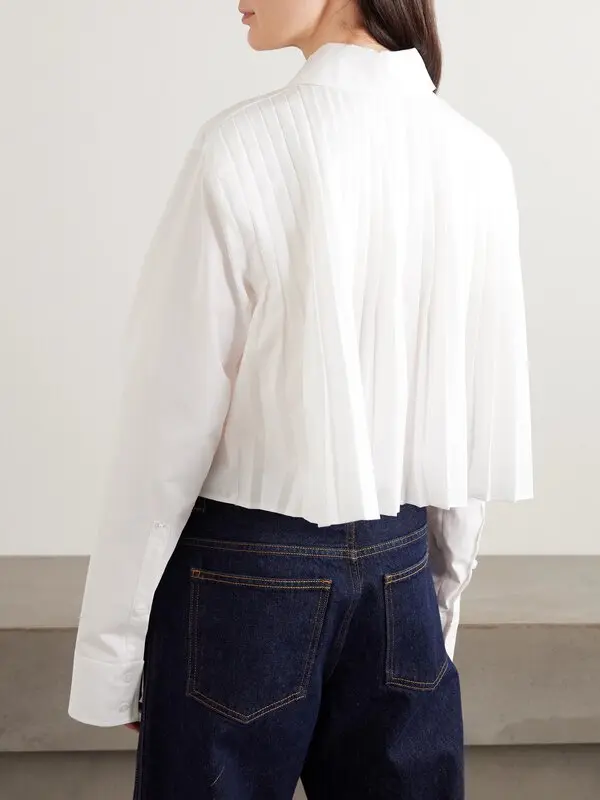 Sportmax Cropped Pleated Cotton-blend Shirt - White